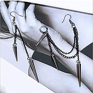 Retro Long And Short Rivet Earrings Ear Clips Fashion Goth Punk Tassel Earrings (black1)
