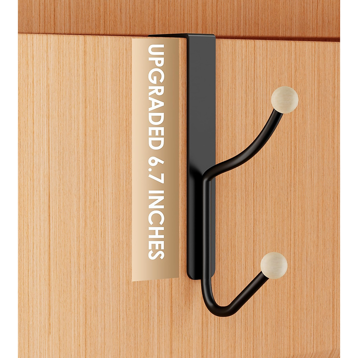 CHAUNCEY HOME Over The Door Hooks Hanger, Over Door Double Hooks with Wooden-Bead, Metal Double Hangers Bathroom Accessories and Towel Rack Organization, 2 Pack Matte Black OB89-B