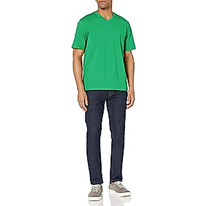 Amazon Essentials Men's Regular-Fit Short-Sleeve V-Neck T-Shirt, Pack of 2, Bright Green/Light Grey Heather, Large