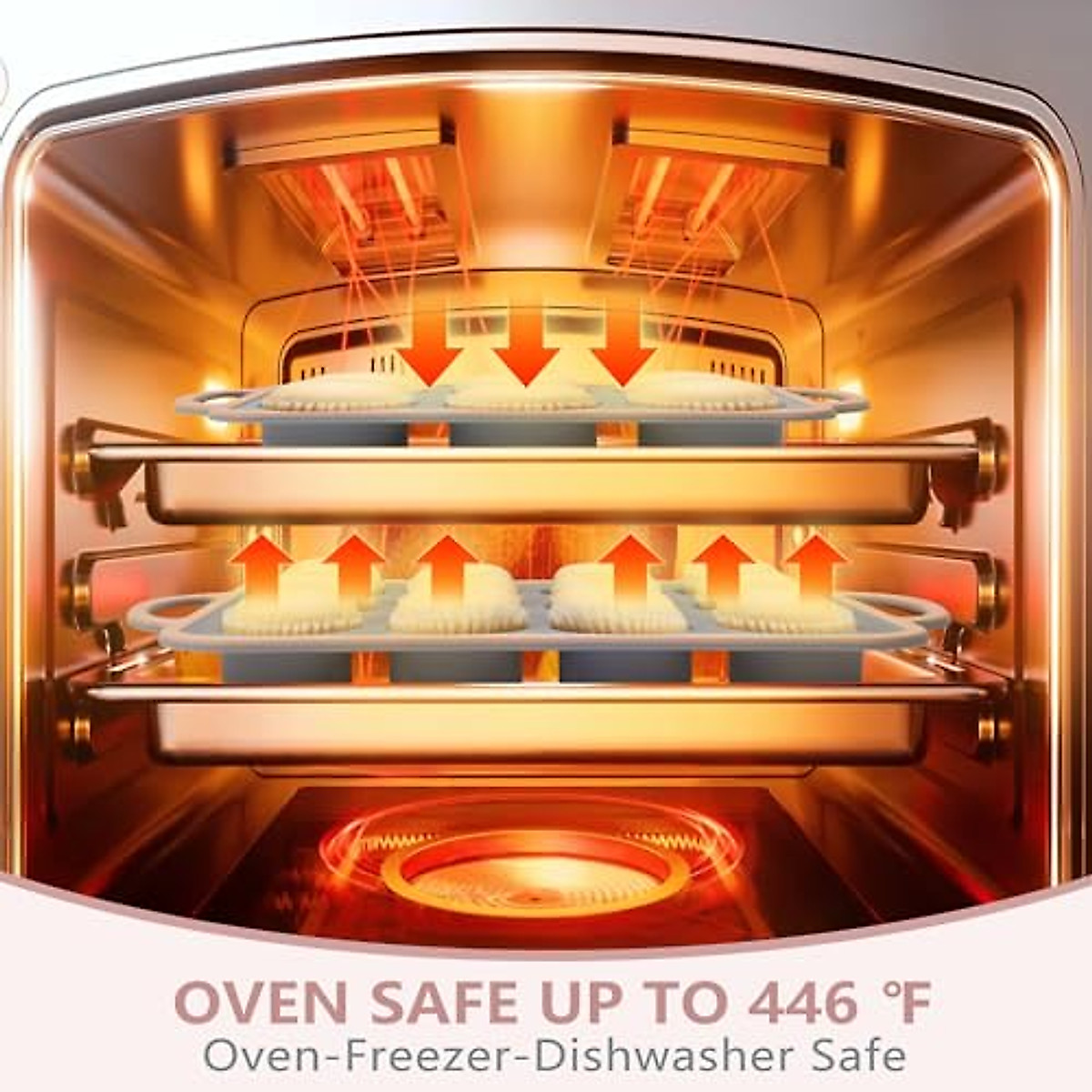 COOKSTYLE Silicone Muffin Pan, 12 Cups, Gray Blue Pink, BPA Free, Dishwasher Safe, Nonstick, Perfect for Baking Cakes, Cupcakes, Cookies