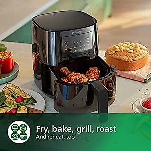 Philips Essential Airfryer Compact 1.8lb/4.1L Capacity Digital Airfryer, Black & Party Master Accessory Kit with Double Layer Rack and Silicone Muffin Cups, Silver/Red