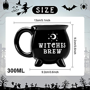 12 oz Halloween Cauldron Mug Decorations, Black Witches Brew Pattern Mug Ceramic Spooky Witch Coffee Cup Halloween Birthday Witchy Tabletop Drinkware Gifts for Adults Kids Women