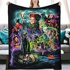 Hocus Pocus Flannel Throw Blanket,Ultra-Soft Blankets,Witch Fleece Blankets Comfortable Warm Suitable for Couch Sofa Bed Home All Seasons Gifts for Women ＆ Men 50x40 inch (Black 1, 50"X40")
