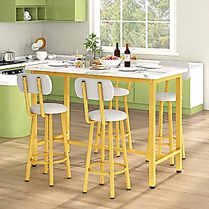 DKLGG 43.3” Dining Table Set for 4, Rectangle Bar Table and Chairs Set with 4 PU Leather Backrest Stools, Pub Dining Room Table Set for Kitchen, Bar, Living Room, Breakfast Nook, Small Space Dinette