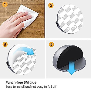 AONAYIOA 4 Pack Door Stoppers, 3M Adhesive Door Stopper, Stainless Steel Half Dome Floor Door Stop, Brushed Nickel Door Stops, No Drill Door Stopper for Office, Bedroom, Living Room, Bath Shower Room