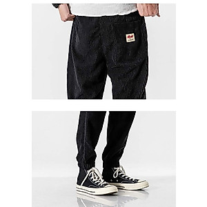 Gihuo Men's Athletic Drawstring Corduroy Jogger Sweatpants（Black-S）