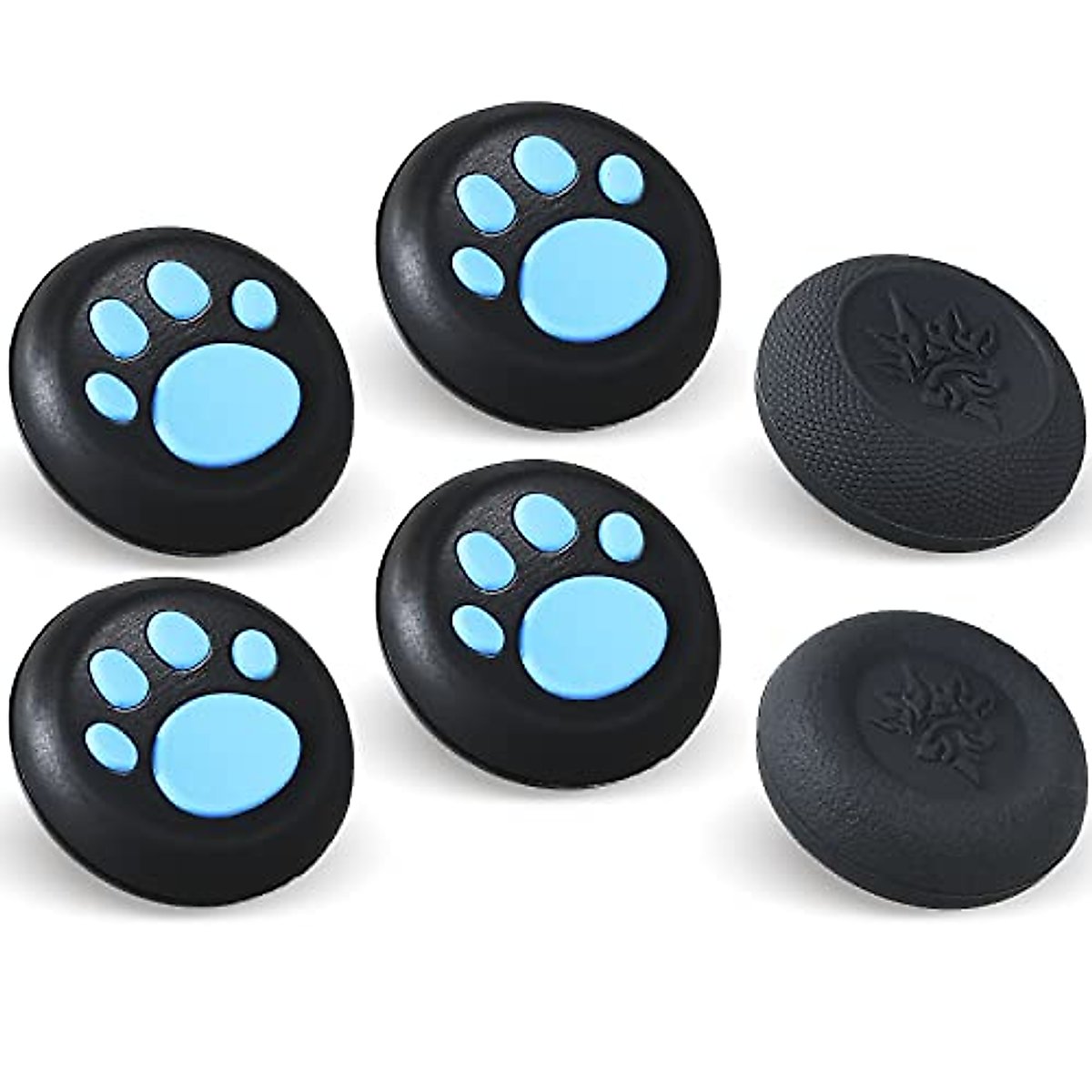 9CDeer Performance Joystick Analog Stick Thumb Grips Set of 6 Compatible with PS5, PS4, Xbox Series X/S Xbox One, Switch Pro Controller Cat's Paw Black & Blue