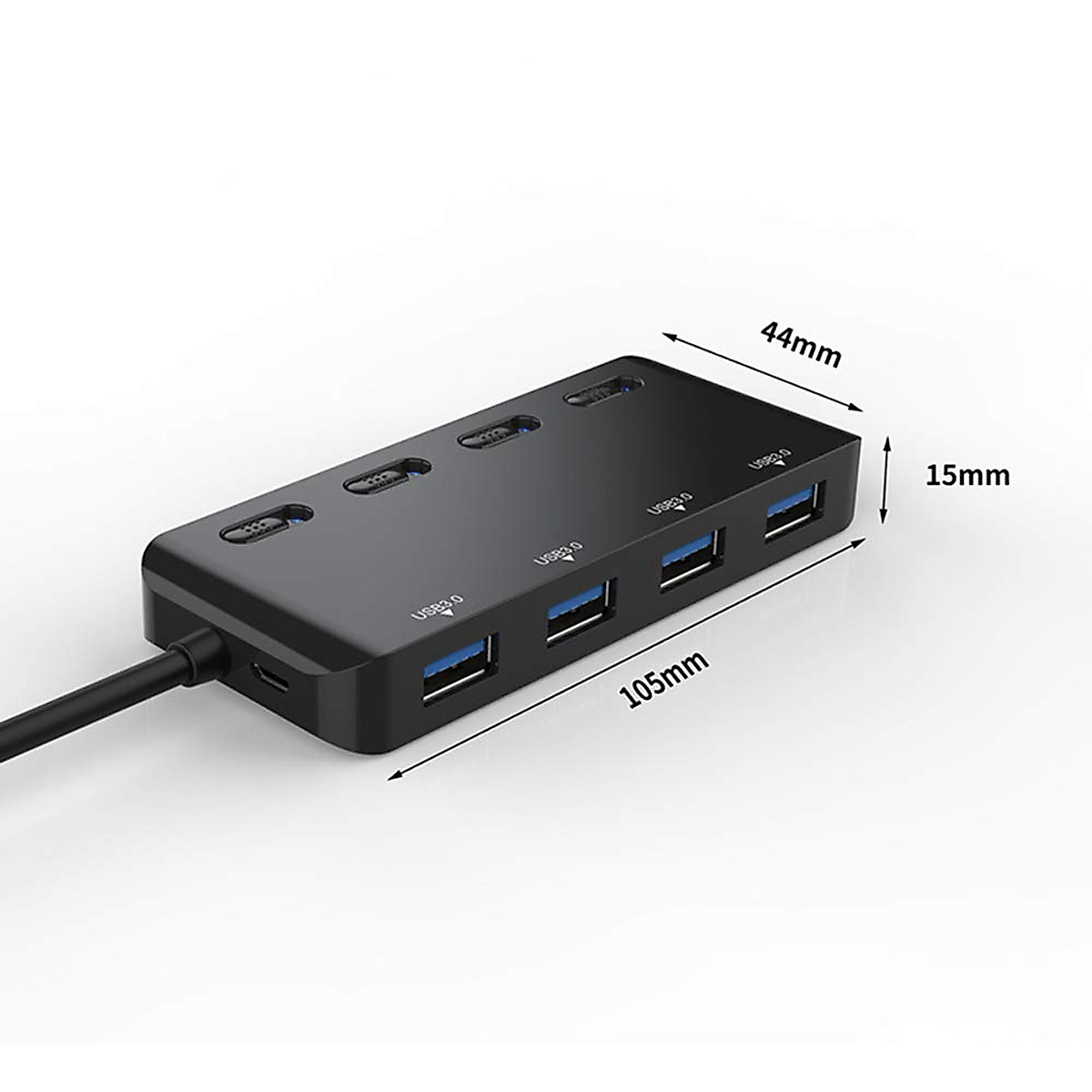 USB 3.0 Hub Splitter - USB Extender 4 Port USB Ultra Slim Data Hub with Individual Power Switch and LED for Laptop, Computer, PC, Thumb Driver and More