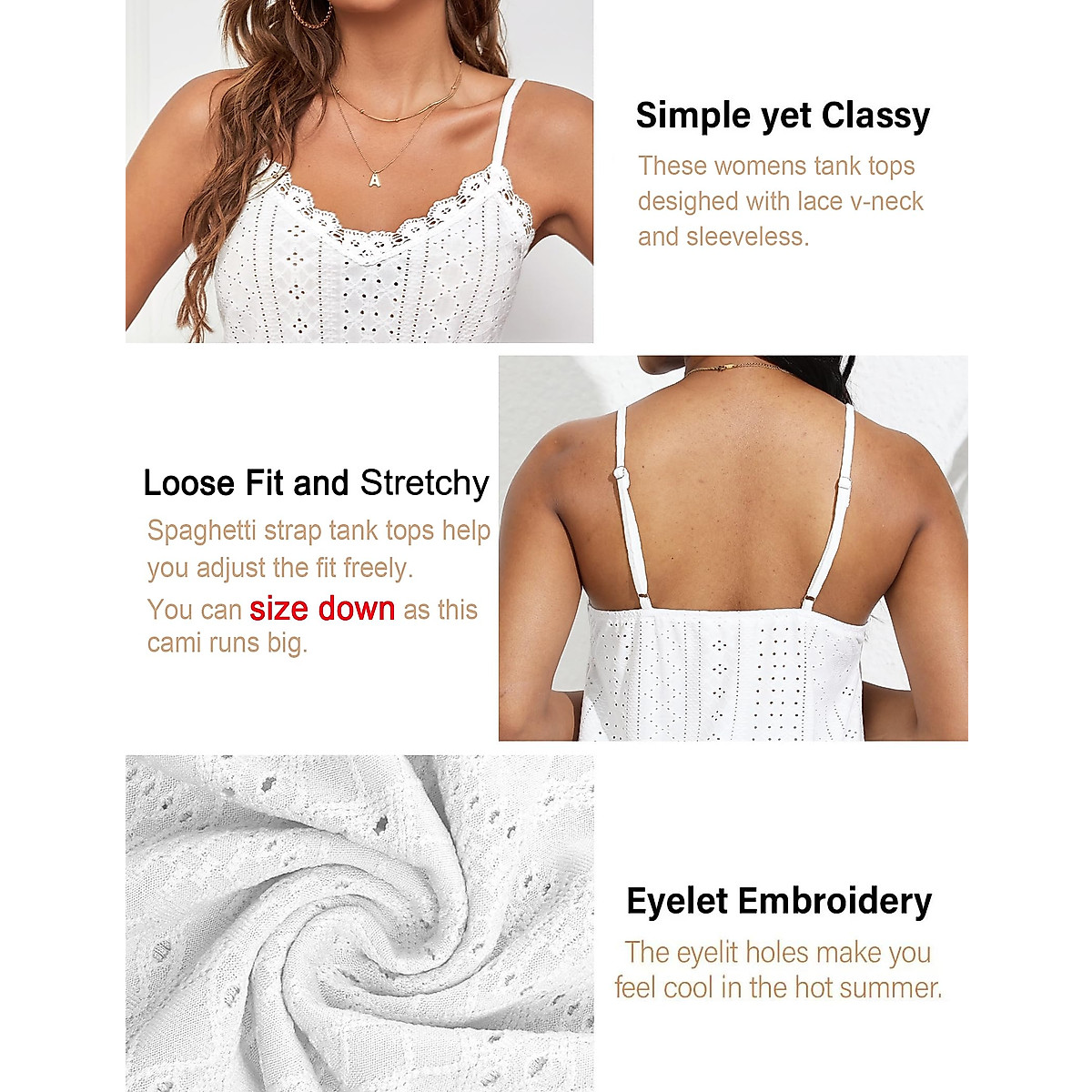 HOTOUCH White Camisoles for Women Spaghetti Strap Tank Top V Neck Cami Womens Sleeveless Blouses White XL