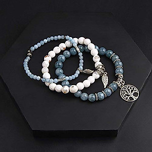 Tree of Life Turquoise Jasper & Tibetan Agate Gemstone Chakra Beaded Bracelet | Beach Charm Bracelet Set - Ocean Jewelry…