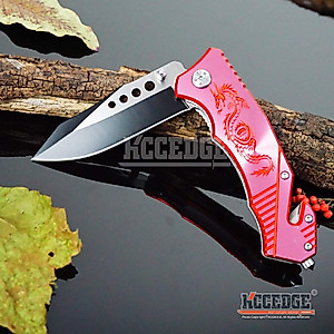 KCCEDGE BEST CUTLERY SOURCE EDC Pocket Knife Camping Accessories Razor Sharp Edge Drop Point Blade Folding Knife Camping Gear Survival Kit 58595 (Pink)