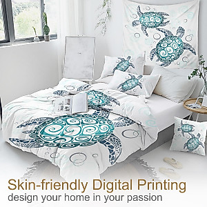 Sleepwish Turtle Bedding Royal Aqua Blue Turtles Duvet Cover 3 Piece Abstract Tortoise Bed Covers Underwater Children Bed Set (King)