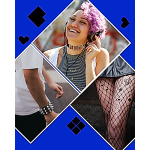 ABONDEVER Quinn Puddin Choker Halloween Set Adjustable Punk Leather Letter Collar Necklace Tattoo Stickers Rivets Spike Bracelet Halloween Harley Cosplay Accessories for Women (Black-B)