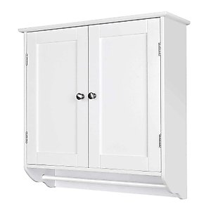 SOMY Bathroom Wall Cabinet, Over The Toilet Space Saver Storage Medicine Cabinet with 2 Doors Cupboard Adjustable Shelf and Towels Bar, White