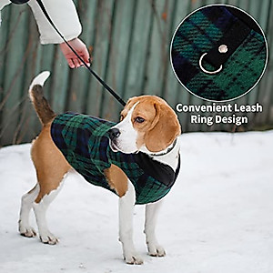 Pedgot 6 Pieces Dog Clothes Warm Dog Fleece Vest with Leash Ring Dog Sweatshirt Winter Pet Clothes Plaid Dog Pullover for Puppy Small Dogs Cat, Large