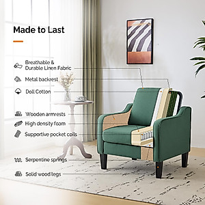 VINGLI Accent Chairs Set of 2 Living Room Chairs Dark Green Reading Chair for Bedroom Scooped Arm Chair Mid Century Modern Accent Chairs Upholstered Comfy Chair for Apartment, Waiting Room