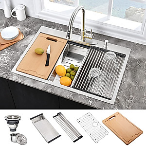 25 Inch Drop In Kitchen Sink Workstation-Hovheir 25x20x10 Stainless Steel Topmount Kitchen Sink 16 Gauge Single Bowl Kitchen Sink Handmade 10 Inch Deep Kitchen Sink with Cutting Board