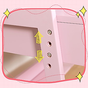 SANYOAC Adjustable Height Kids Desk and Chair Set 5-8 Year Old, Wooden Study Table for Kids, Student Study Desks Art Desk for Bedroom Study Room (Peach Pink)