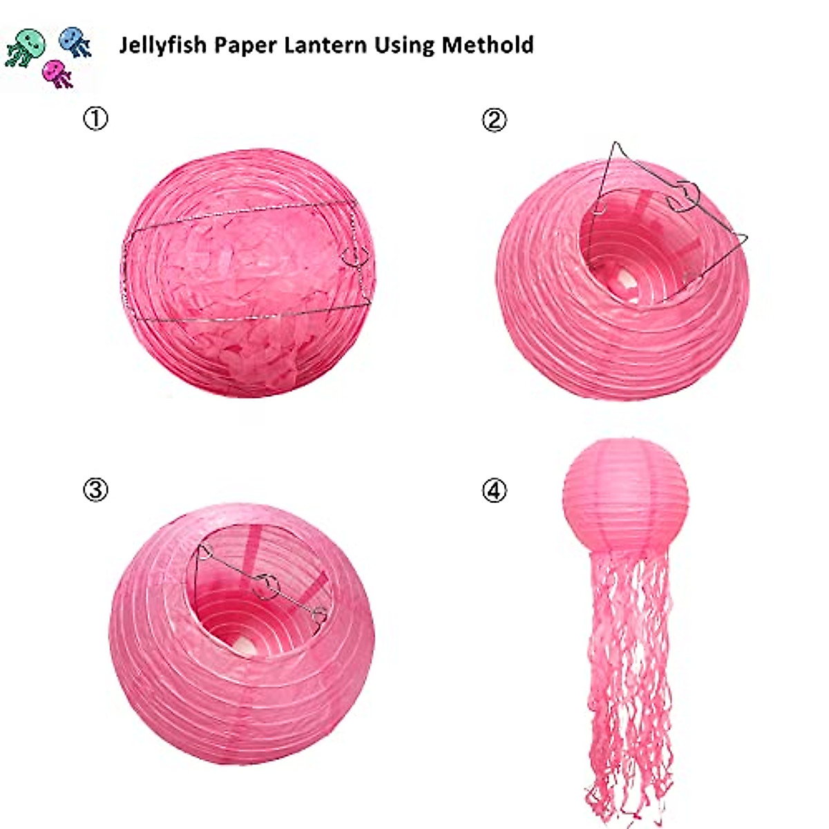 6Pcs Jellyfish Hanging Paper Lanterns Pink Purple Blue for Under The Sea Mermaid Theme Baby Shower Girls Boys Birthday Party, Class Room, Baby Room, Bedroom,Ocean Theme Party Supplies Decorations