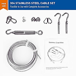 MAGZO Stainless Steel Clothesline Portable Detachable Laundry Wire Vinyl Coated Clothesline Wire Kit with Tightener System Hanging Rope Cable Set for Curtain/Car/Garage/Outdoor/Indoor/Travel (30FT)