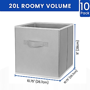 Criusia Storage Cubes, 11 Inch Cube Storage Bins for Shelves (10 Pack), Fabric Collapsible Storage Bins with Dual Handles, Foldable Cube Baskets for Clothes, Closet Organizers and Storage Box (Grey)