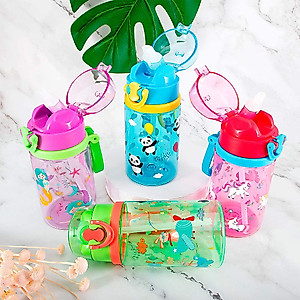 Home Tune 2 Pack Cute Water Bottles with Straw for Kids Girls Boys, BPA FREE Tritan & Leak Proof & Secure Lock & Soft Carry Loop, 14oz / 400ml (Airplane & Panda)