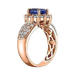 TVON - 1.77Cts Oval Natural Tanzanite GemStone and Diamond - Vintage Ring for Women in 14K Rose Gold Prong Setting, 8.5