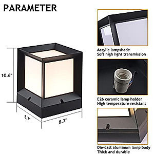 GPNFGTL Outdoor Pillar Light Square External Waterproof Column Light Modern Energy Saving Pilliar Light IP55 Rustproof Aluminum Patio Post Light Fixtures E26 Column Lamp for Porch Garden Garage