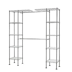 FLOYINM Steel Expandable Closet Organizer Chrome Clothes Hanger Coat Rack Floor Hanger Storage Wardrobe