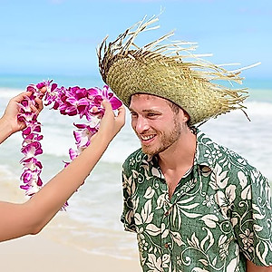 Hercicy 10 Pcs Beach Straw Hat Adult Party Hats Hawaiian Hat Beachcomber Farmers Hat Funny Luau Hat for Men Women Costume Summer Themed Decorations Accessories