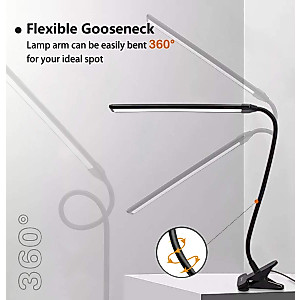 CeSunlight Clamp on Lamp, Clip Light, Desk Lamps 3 Color Temperature Setting, 10 Brightness Levels, 2m USB Cord Power Supply and AC Adapter Included, Pack of 2 (Black)