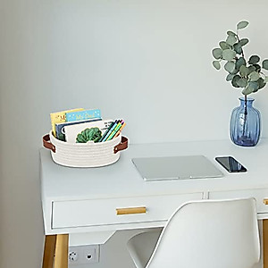 ABenkle Small Woven Basket, Mini Cotton Rope Storage Basket, Tiny White Basket, Shelf Basket, Oval Decorative Toy Dog Cat Basket for Nursery, Kids Room, Empty Gift Basket Baby Basket, 10" x 6" x 4" XS