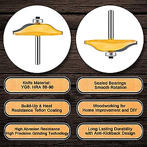 LEATBUY 1/4 Inch Shank Router Bit Set 3 PCS Round Over Raised Panel Cabinet Door Rail and Stile Router Bits, Woodworking Wood Cutter, Wood Carbide Groove Tongue Milling Tool(1/4-Panel)