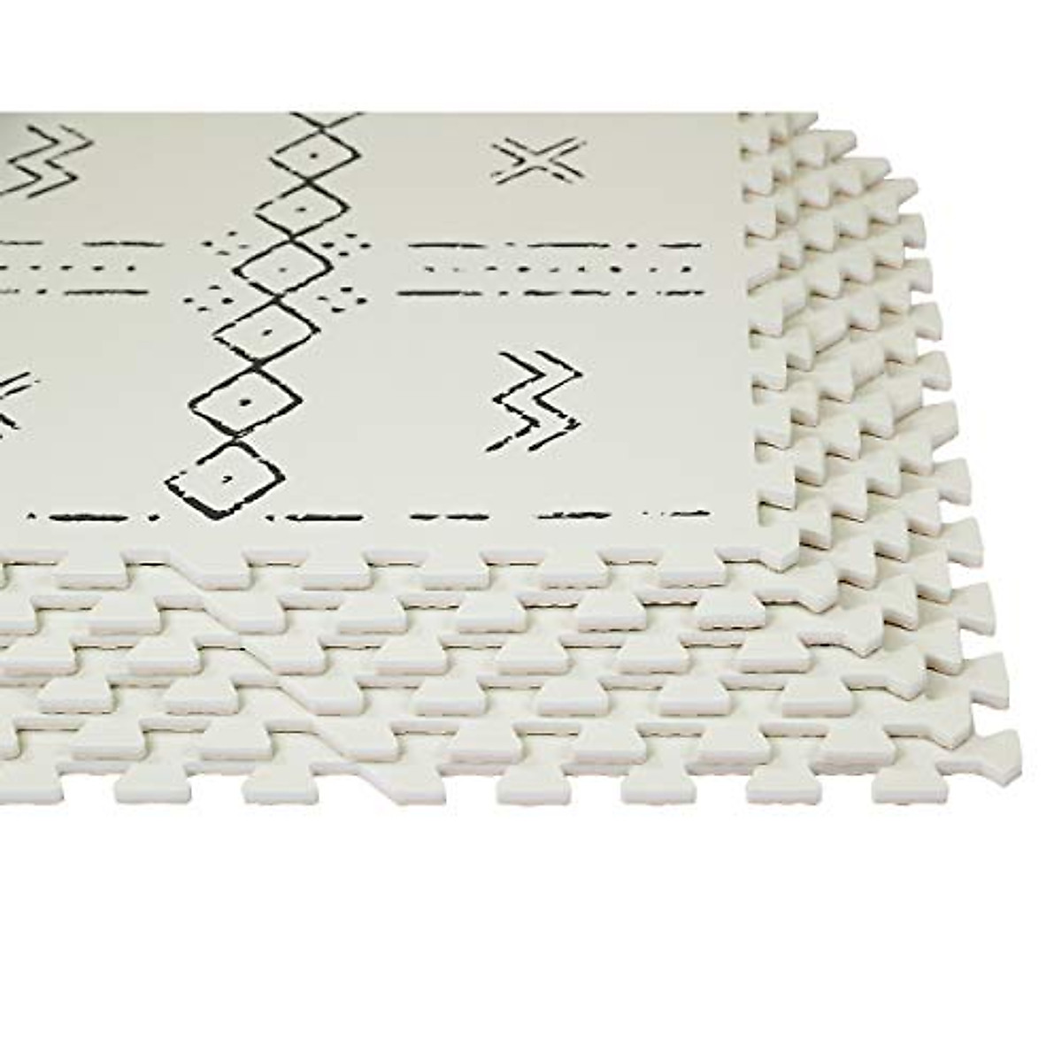 Clevr Extra Large Interlocking EVA Foam Baby Play Mat Soft Stylish Non-Toxic Kids Toddler Play Floor Tiles Mats with Edges 6 pcs 6'x4' Mudcloth Style (Light Beige)