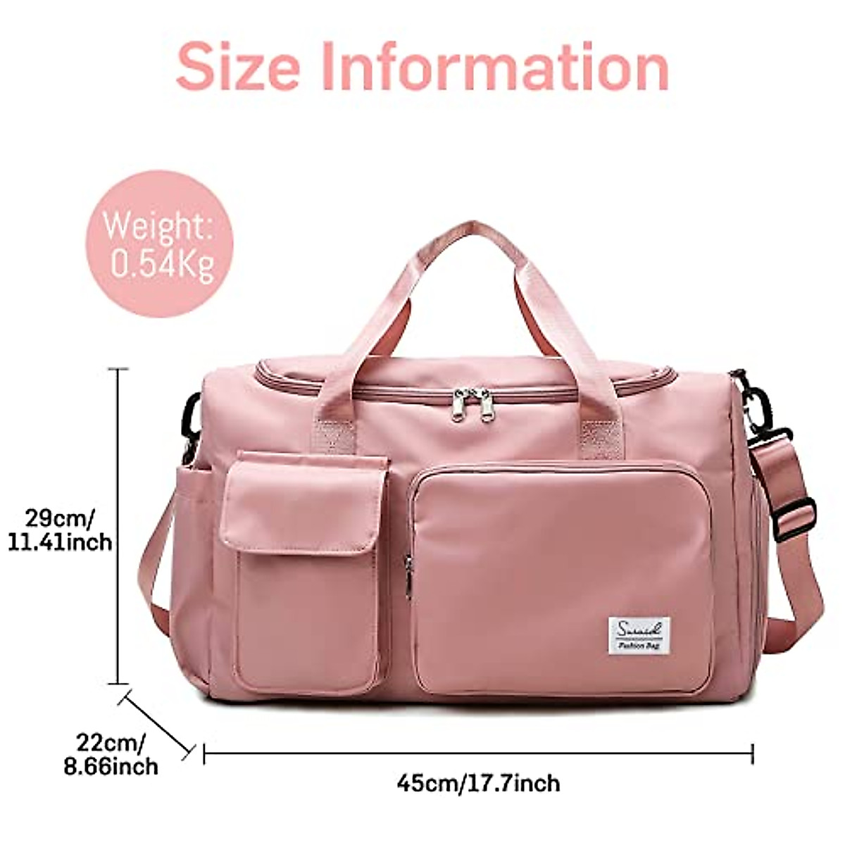 Suruid Travel Yoga Duffel Bag with Shoes Compartment Sports Gym Handbag with Dry Wet Separated Pocket for Training Men and Women, Overnight /Weekender Bag - Pink