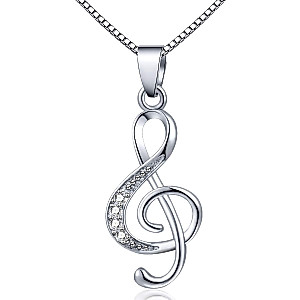 DXZNBEST Music Note Pendant Necklace 925 Sterling Sliver Cubic Zirconia for Women Mother’s Day Valentine's Day Christmas Jewelry Gift Chain 18 Inches