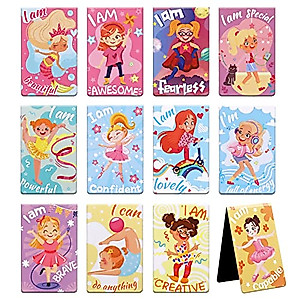 Mwoot 24 Pieces Inspirational Girls Magnetic Bookmarks for Kids, Assorted Cute Magnet Book Markers Kit, Magnetic Page Marker for Girls Book Lovers Students Gifts Reading Supplies(12 Styles,3.5x5.5cm)