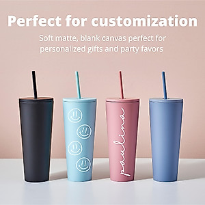 Maars Classic Acrylic Tumbler with Lid and Straw | 24oz Premium Insulated Double Wall Plastic Reusable Cups - Clear, 8 Pack