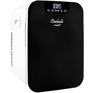 Cooluli 20L Mini Fridge For Bedroom - Car, Office Desk & College Dorm Room - Glass Front & Digital Temperature Control - 12v Small Refrigerator for Food, Drinks, Skincare, Beauty & Breast Milk (Black)