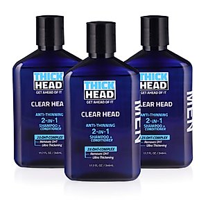 Thick Head Clear Head Anti-Thinning 2 in 1 Shampoo and Conditioner for Men For Thicker Fuller Hair 11.7 oz each, Pack of 3