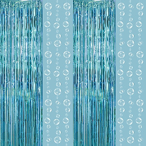 Decor365 Under The Sea Party Decorations Pool OceanTheme Tinsel Foil Fringe Curtain Backdrop Hanging Bubble Garlands Little Mermaid Birthday Baby Shower Kids Beach Party Supplies