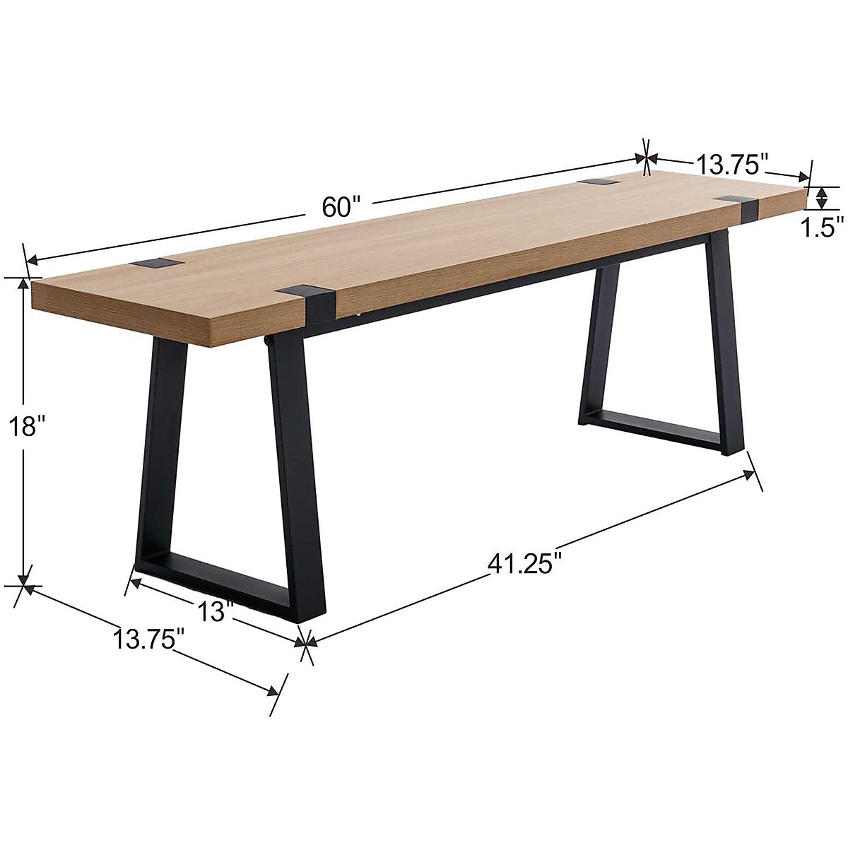 VESCASA 60" Wood Dining Bench with Black Metal Legs for Dining Room, Kitchen, Natural Oak