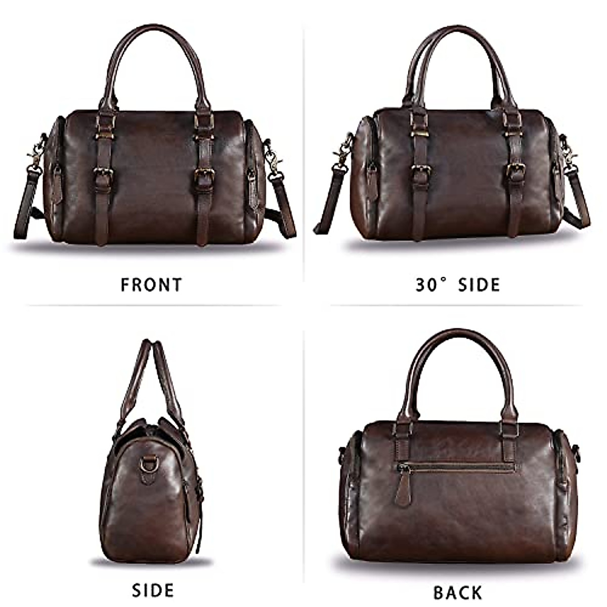 Genuine Leather Satchel Purse for Women Retro Cowhide Handmade Top Handle Handbag Designer Crossbody Bag Purse (Coffee)