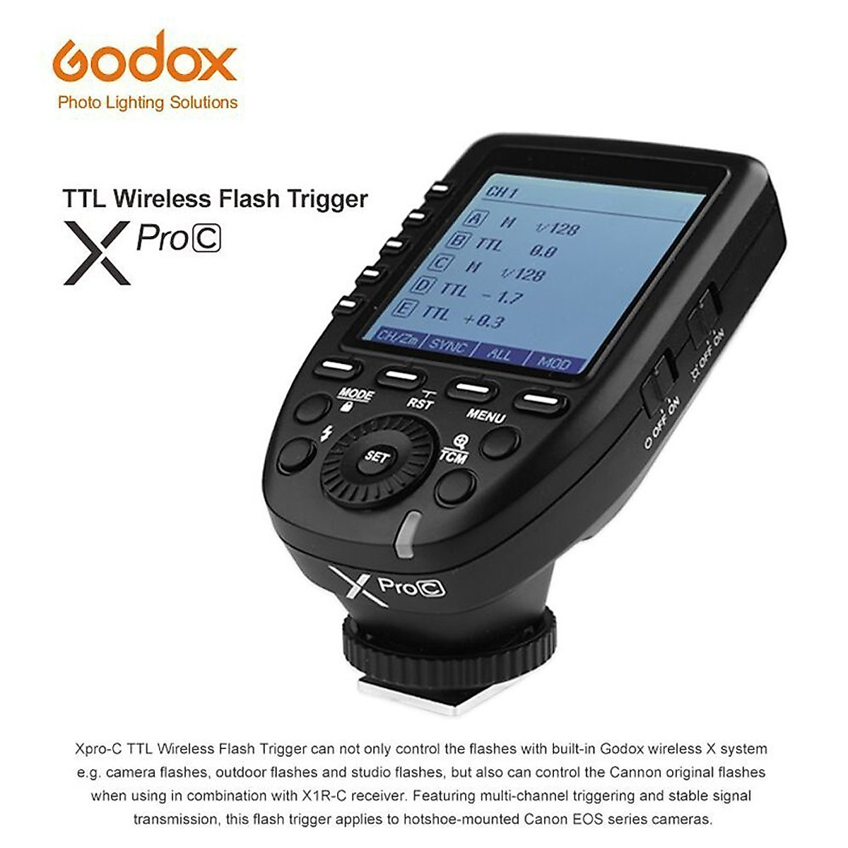 Godox Camera Flash Trigger Xpro-C for Canon Wireless Remote 2.4GHz 1/8000s HSS TTL-Convert-Manual Large Screen Design Customizable Functions