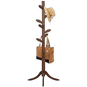 Coat Rack Freestanding Coat Tree Rack with 8 Leaf Hooks, 3-Size Height Adjustable for Adults and Younger, Clothes Hanger Stand for Jacket, Hat, Entryway, Hallway, Corner, Bedroom (Vintage Brown)