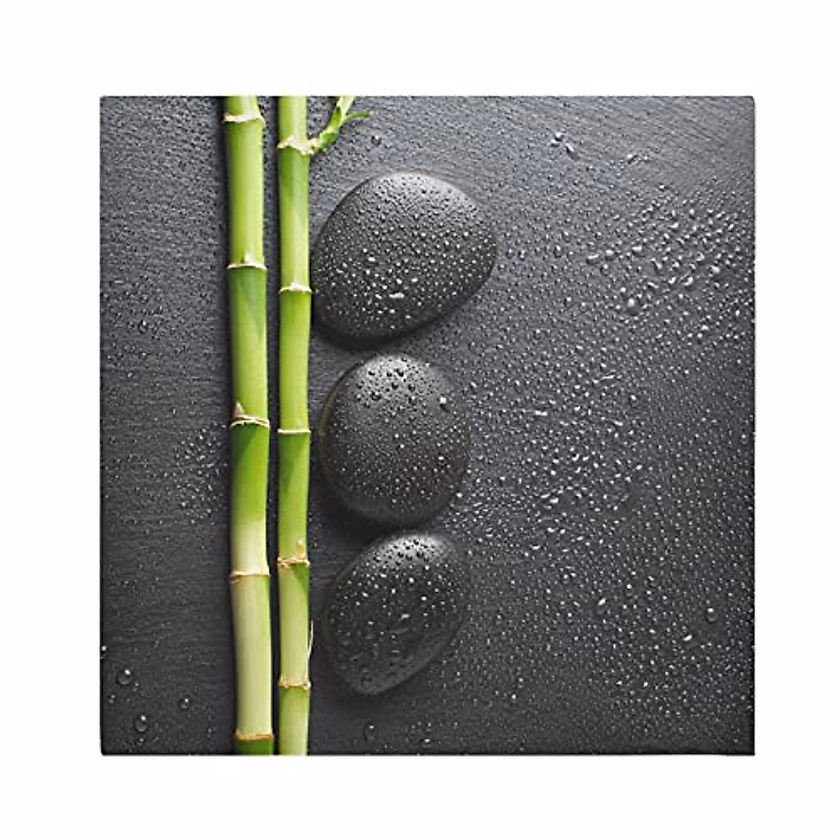 Black Zen Basalt Stones with Dew Green Bamboo on Dark Dinner Cloth Napkin, Set of 1 Oversized Reusable Table Napkins, Washable Premium Fabric with Hemmed Edges for Wedding Parties
