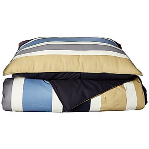 Nautica - Queen Duvet Cover Set, Cotton Reversible Bedding with Button Closure, Stylish Home Decor (Bradford Navy/Khaki, Queen)