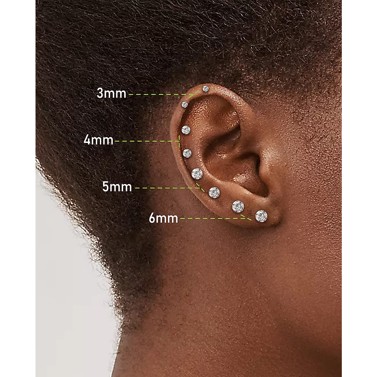 Earrings for Women, 8 Pairs Stud Earrings Set for Men, COMOSO 18K White Gold Plated S925 Sterling Silver Cubic Zirconia Earrings Studs 3-6mm, Birthday Christmas Gift