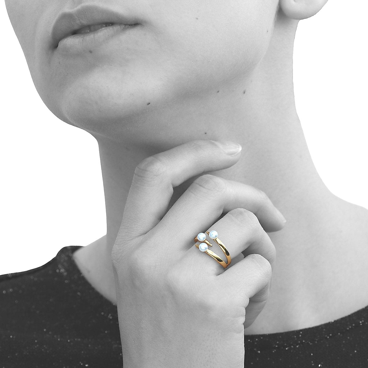 Satinski 18K Gold-Plated Sterling Silver 925 Natural Pearl Triple Claw Adjustable Expandable Ring | Ideal as a Gift for Women | Mother's Day/Birthday/Anniversary… (TRIPLE CLAW)