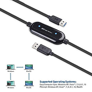 Cable Matters USB 3.0 Data Transfer Cable PC to PC for Windows and Mac Computer in 6.6 ft - PClinq5 and Bravura Easy Computer Sync, Key Included - Compatible with PCMover for Windows System Migration